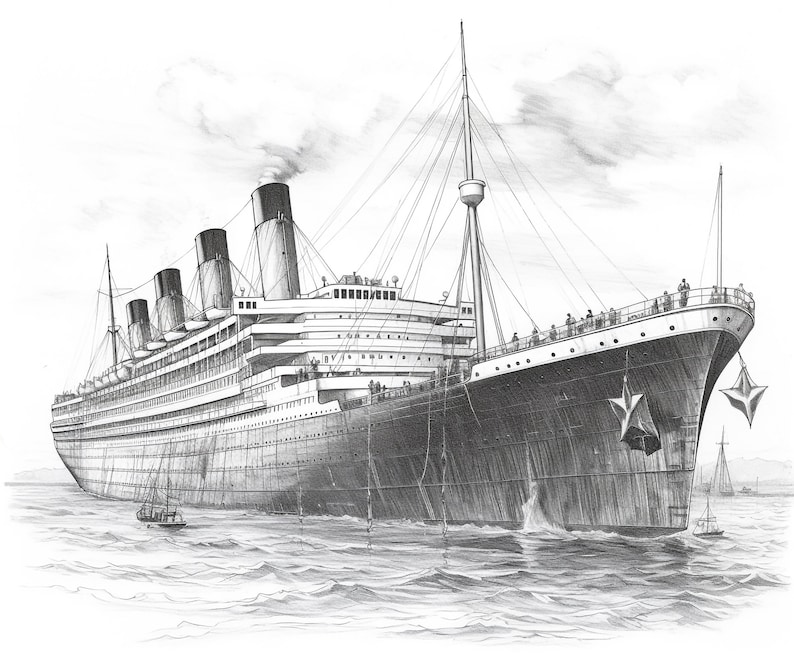 RMS Titanic Vintage Drawing Wall Art Print Hand Drawn Sketch Printable ...