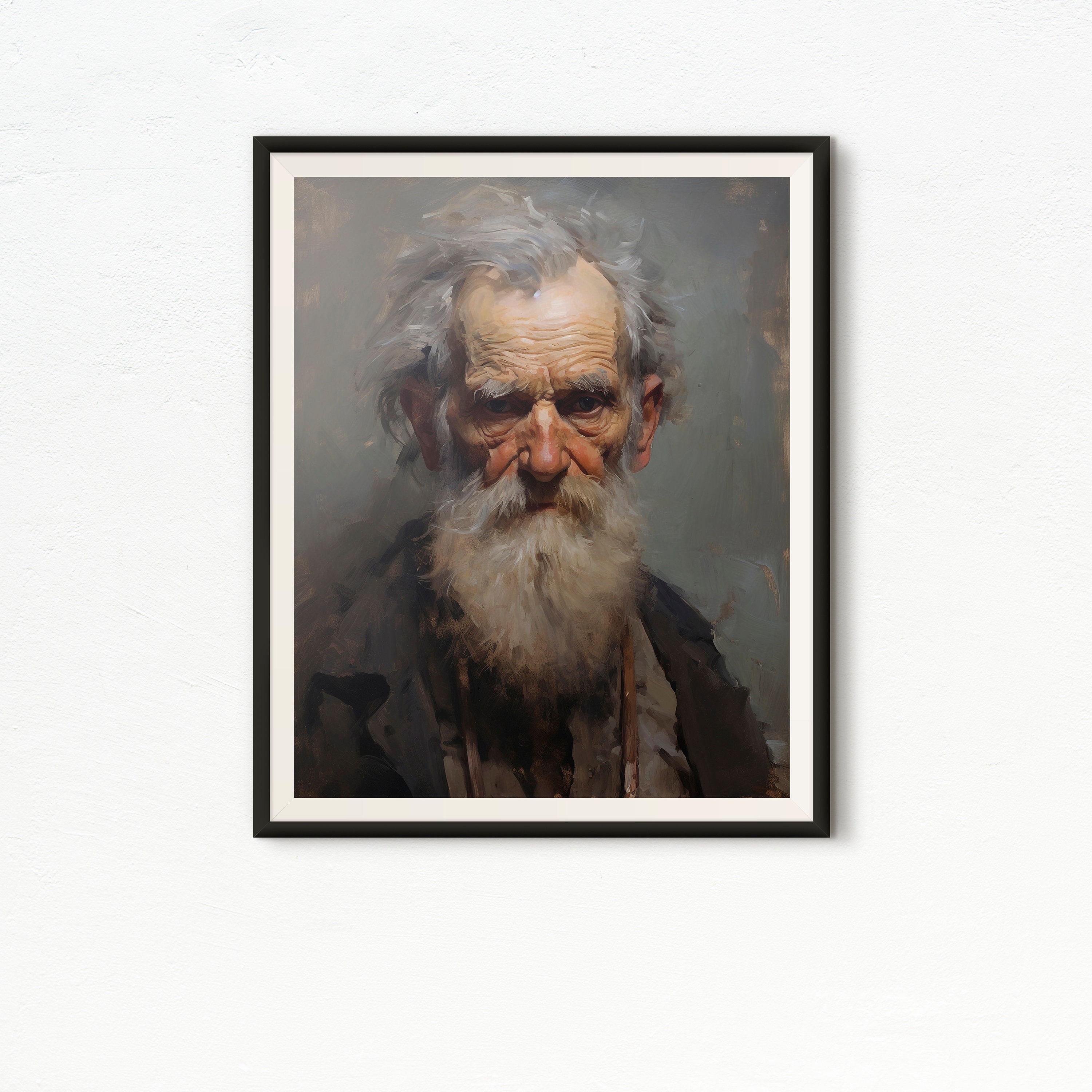 Vintage Old Man Portrait Painting Man Portrait Art Print Oil Painting ...