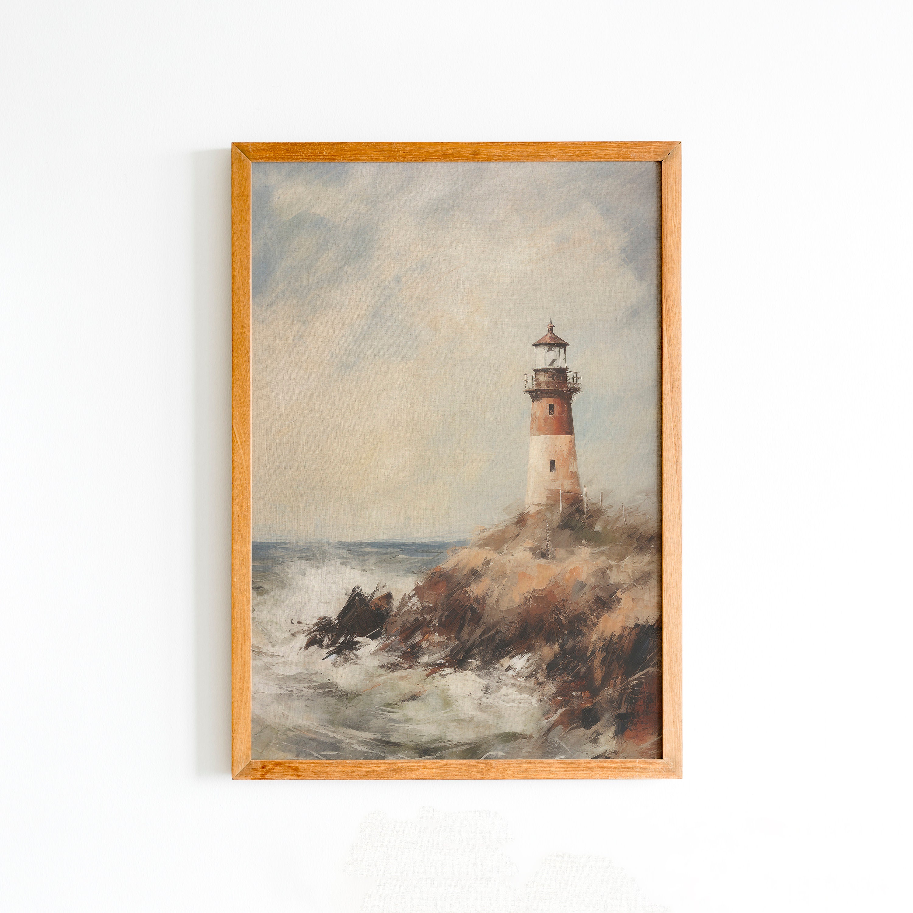 Vintage Lighthouse Print, Stormy Ocean Seascape Nautical Landscape Sea ...
