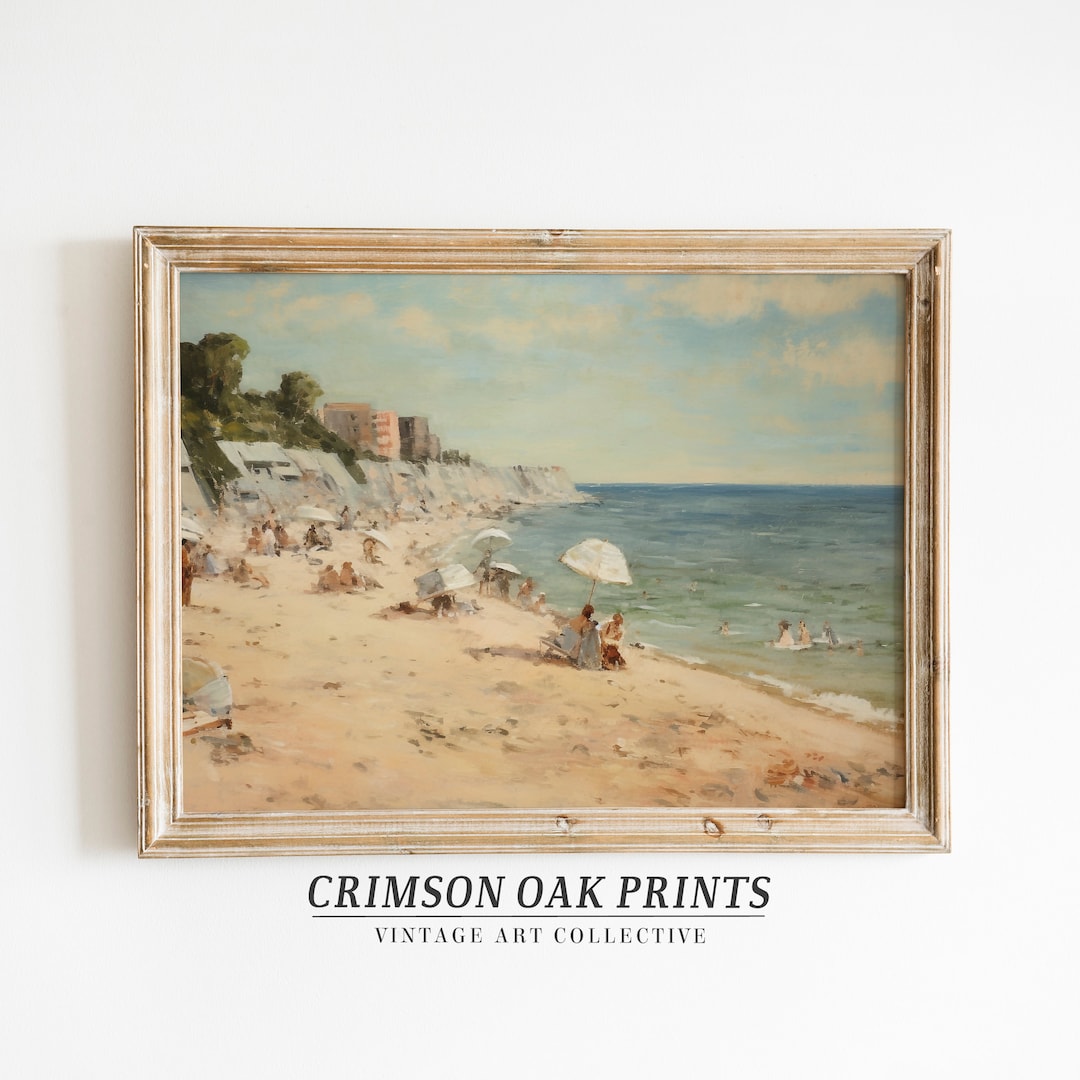 Impressionist Digital Art Print Beach Scene, Sunny Day, People Enjoying ...