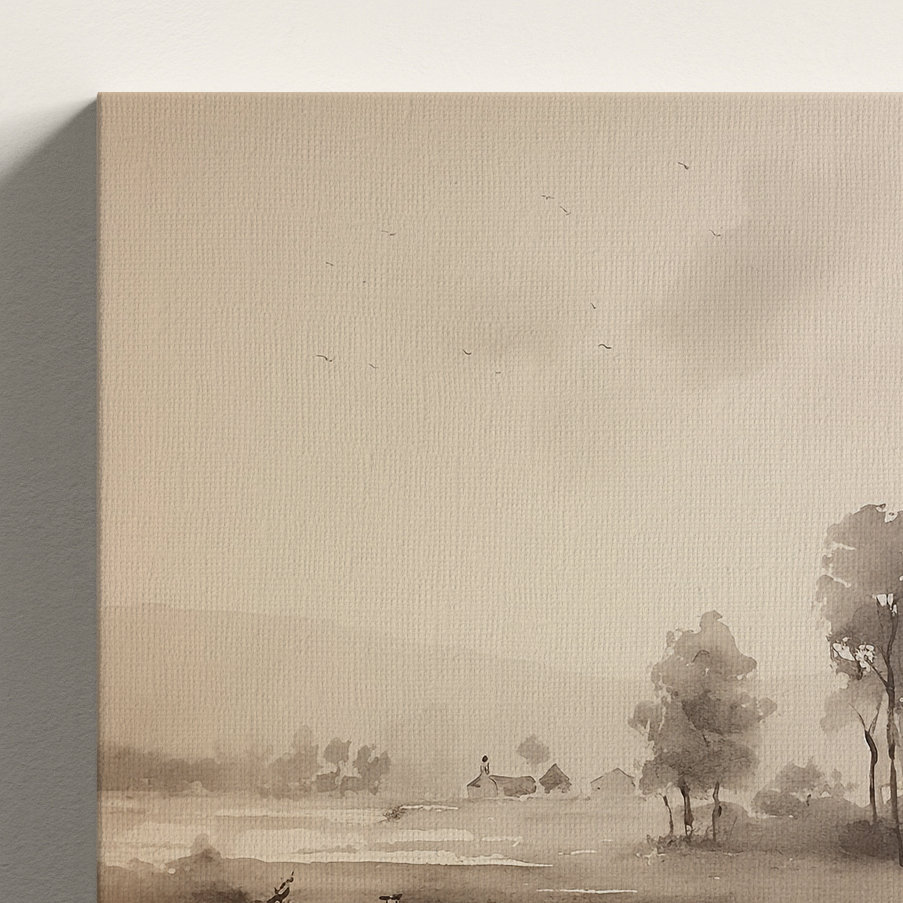 Vintage Watercolor Landscape Painting, Neutral Tones, Soft Neutral ...