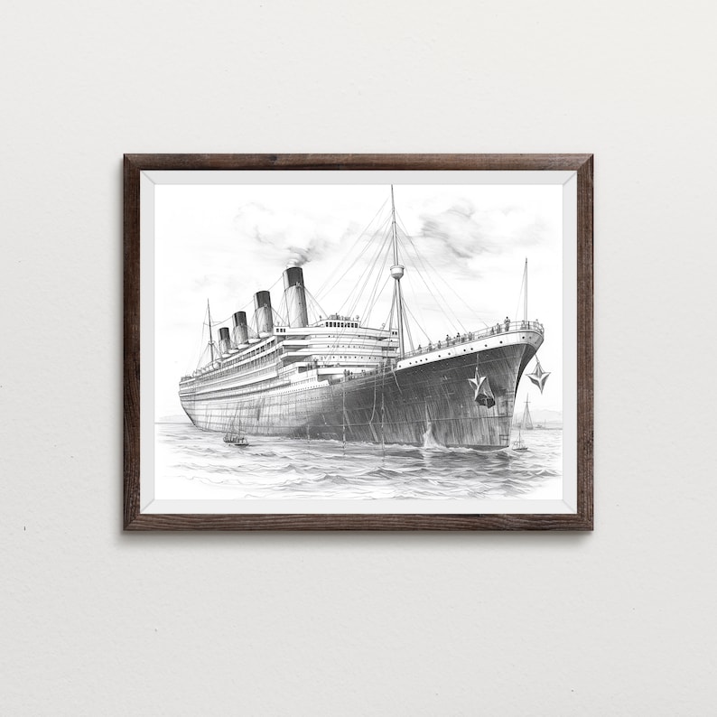 RMS Titanic Vintage Drawing Wall Art Print Hand Drawn Sketch Printable ...