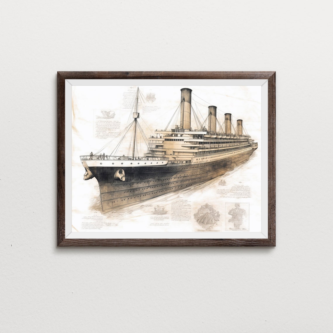 Original RMS Titanic Diagrammatic Vintage Blueprint Wall Art Print Hand ...