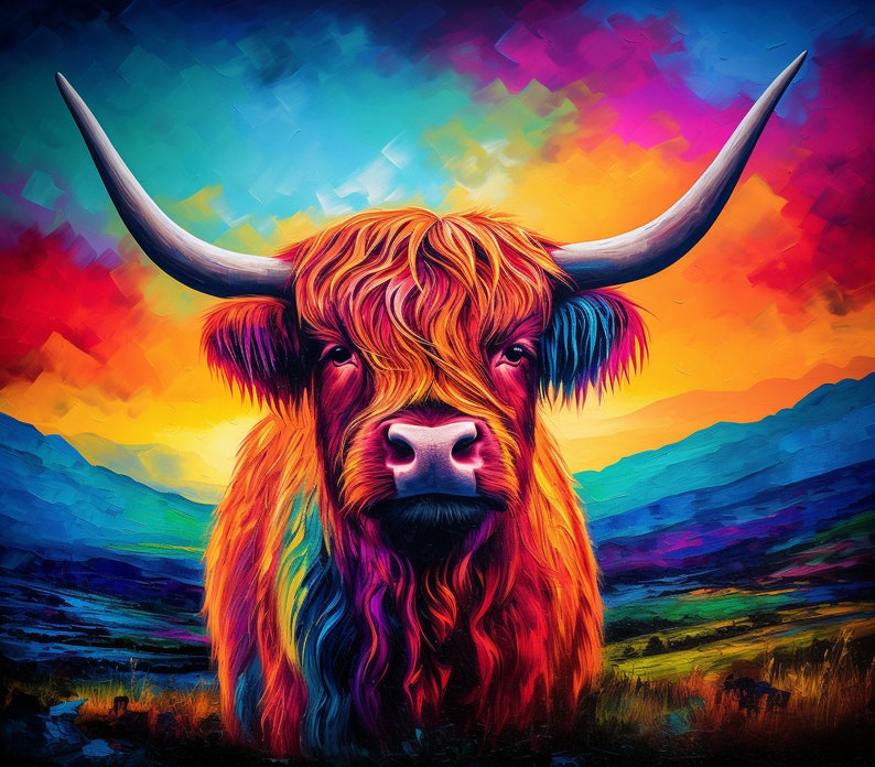 Multicolor Highland Cow 20oz Tumbler Wrap (PNG Digital Download) - Etsy