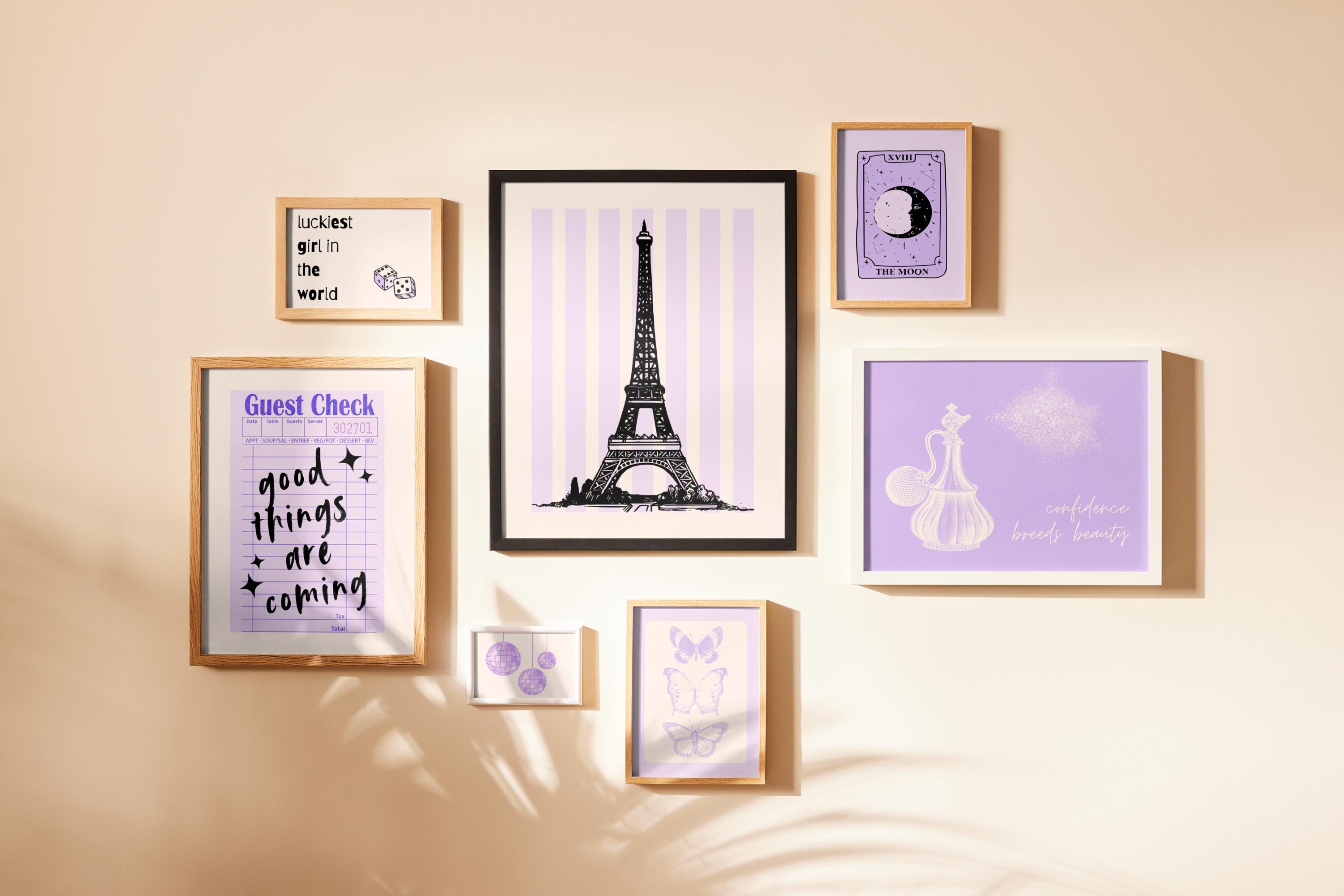 Purple Aesthetic Wall Art Set of 7 Bundle Prints Room Decor, Cute Wall ...