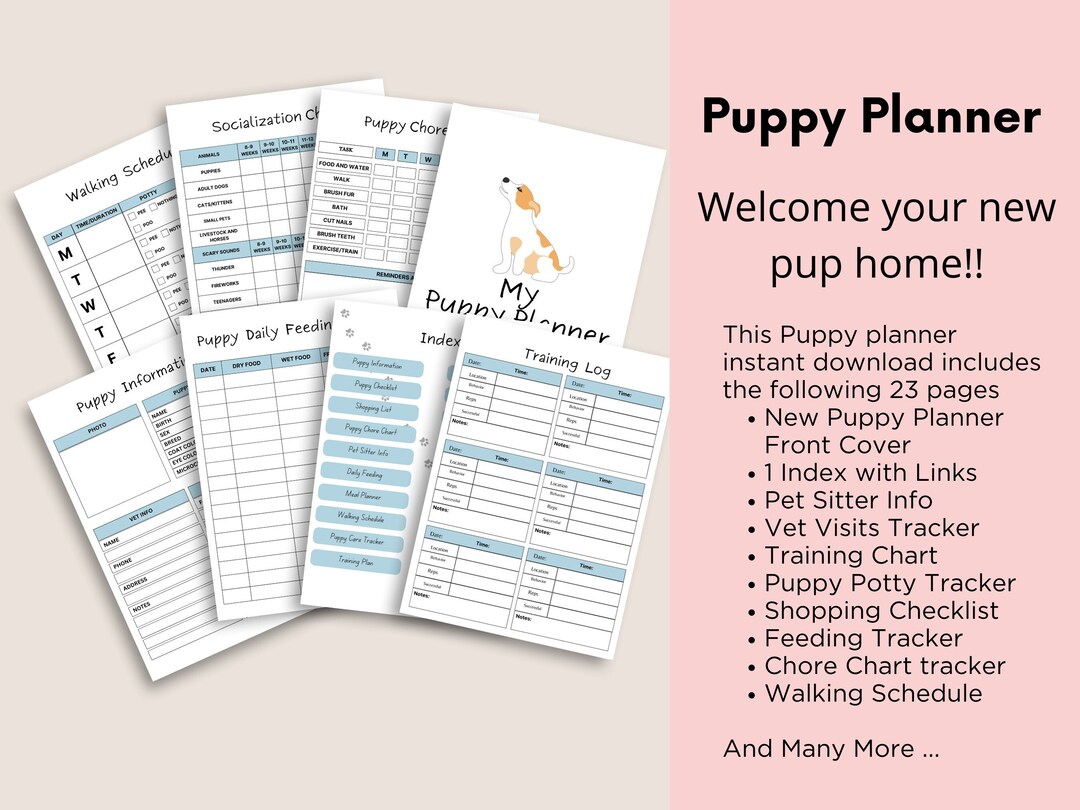 Puppy Planner Pet Planner Puppy Checklist Printable Puppy Planner Potty ...