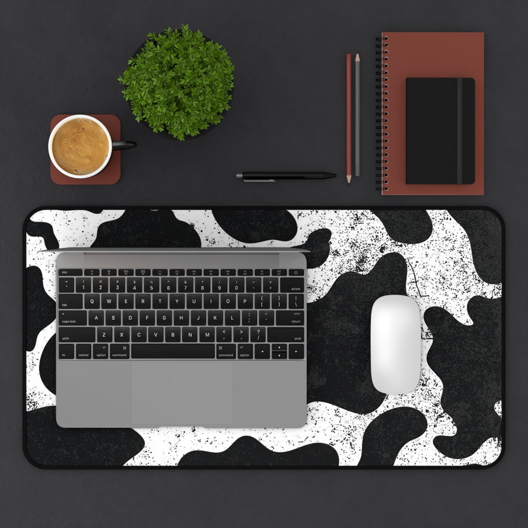 Cow Print Desk Mat, Black and White Desk Pad, Office Desk Accessories ...