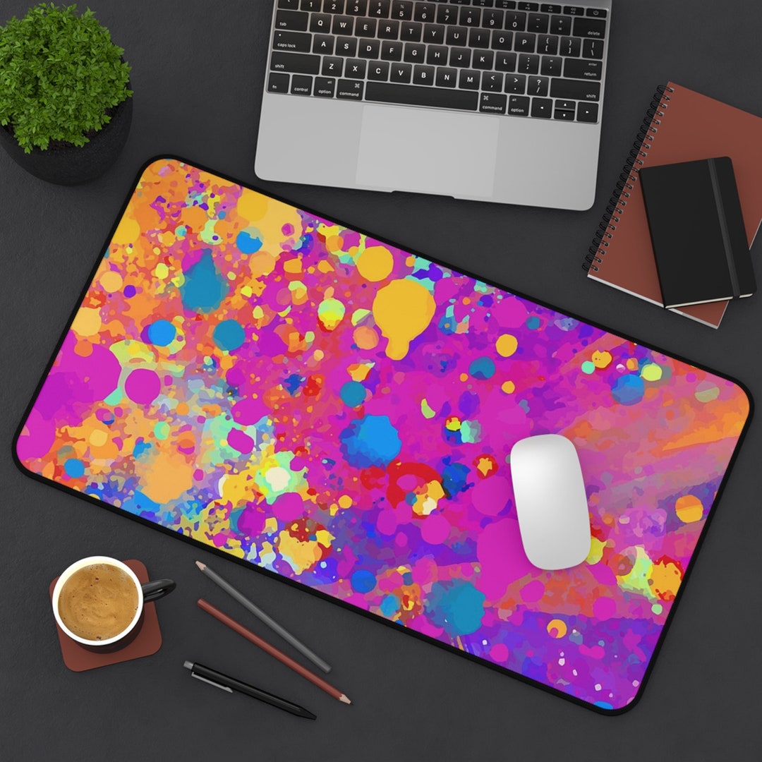 Paint Spatter Desk Mat, Rainbow Desk Mat, Colorful Desk Mat, Cute Desk ...