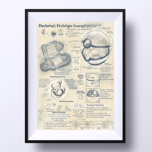 Masterball Blueprint Pokemon Art Framed Print - Etsy