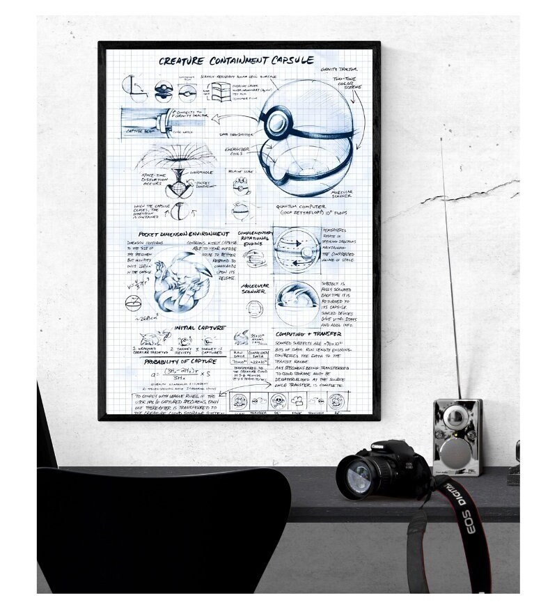 Pokeball Blueprint Pokemon Art Framed Print - Etsy