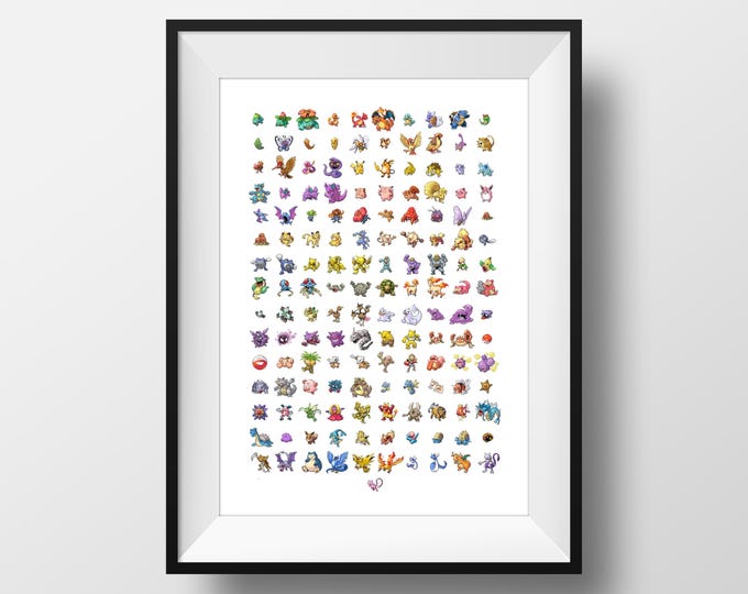 151 Pokemon Sprite Pokedex Art Framed Poster Print - Etsy