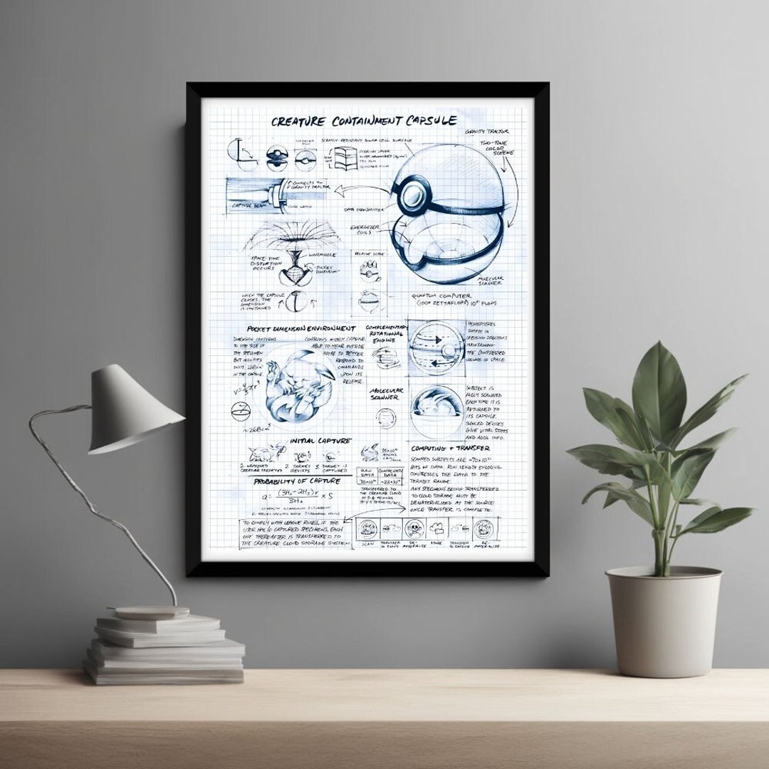 Pokeball Blueprint Pokemon Art Framed Print - Etsy