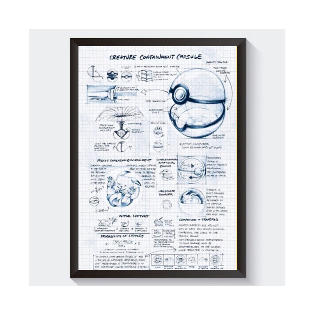 Pokeball Blueprint Pokemon Art Framed Print - Etsy