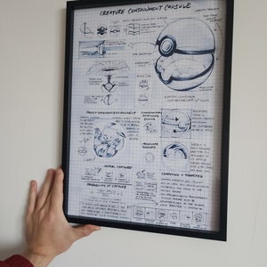 Pokeball Blueprint Pokemon Art Framed Print - Etsy