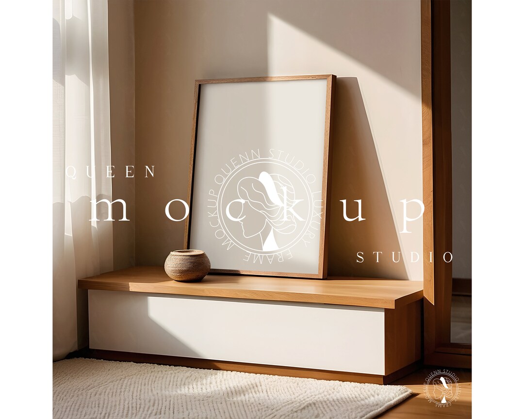 4x3 Wood Frame Photoshop Mockup Template Resting Wall in Interior Retro ...