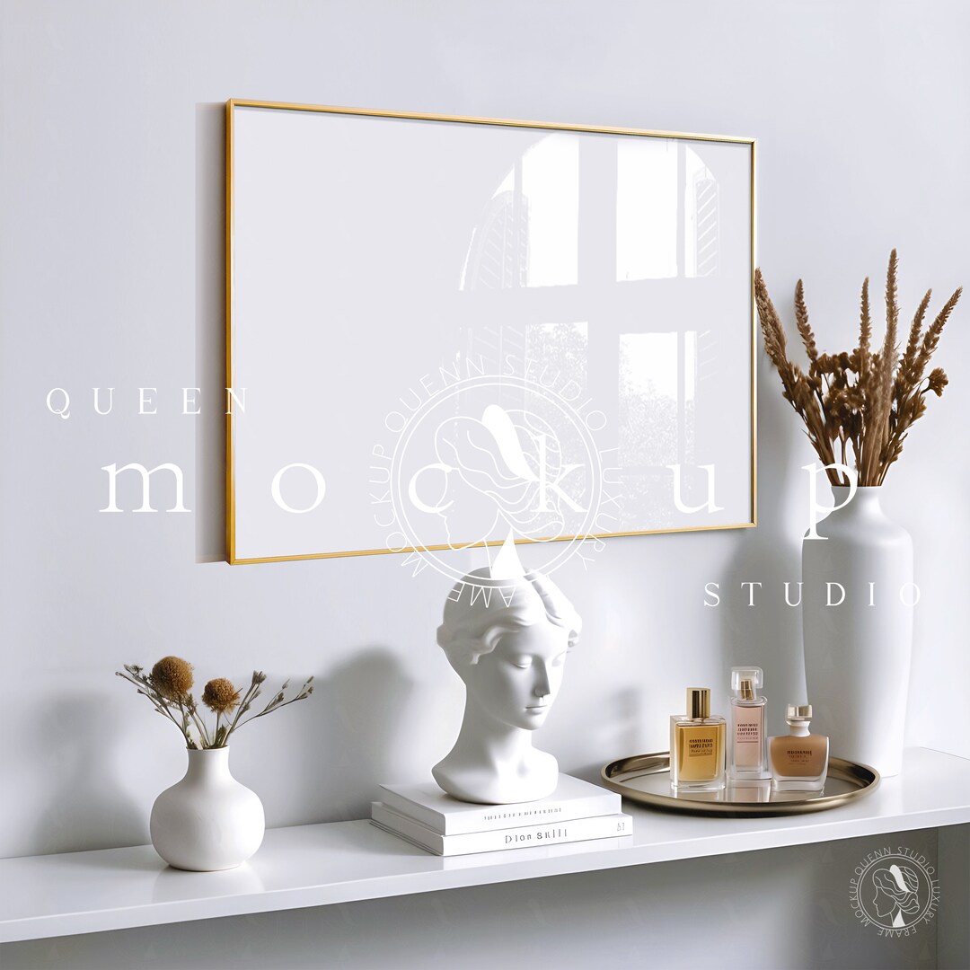 Horizontal Gold Frame Photoshop Mockup Template in Interior Room Scene ...