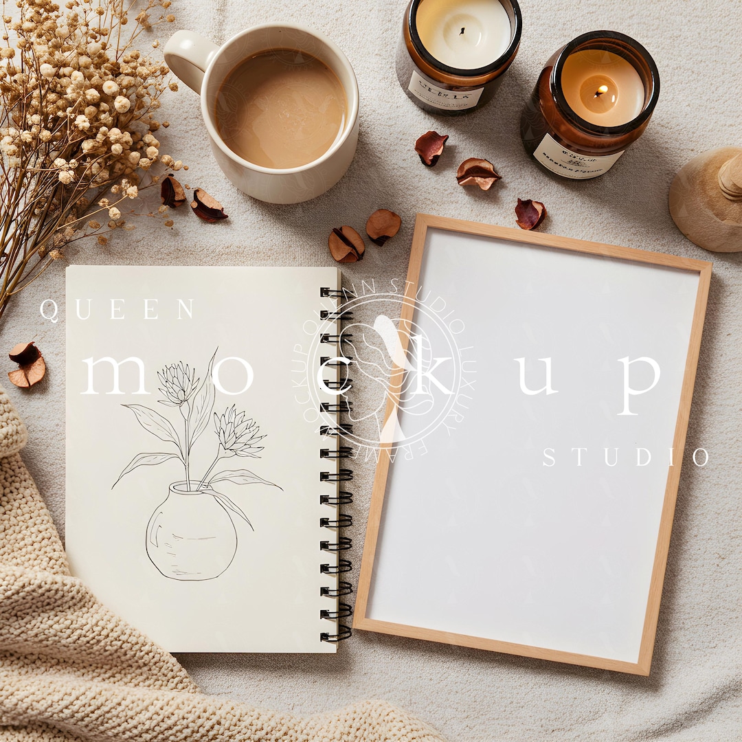 Wood Frame Mockup: Close up Scene, 8x11 Photoshop Display, Linen Cozy ...