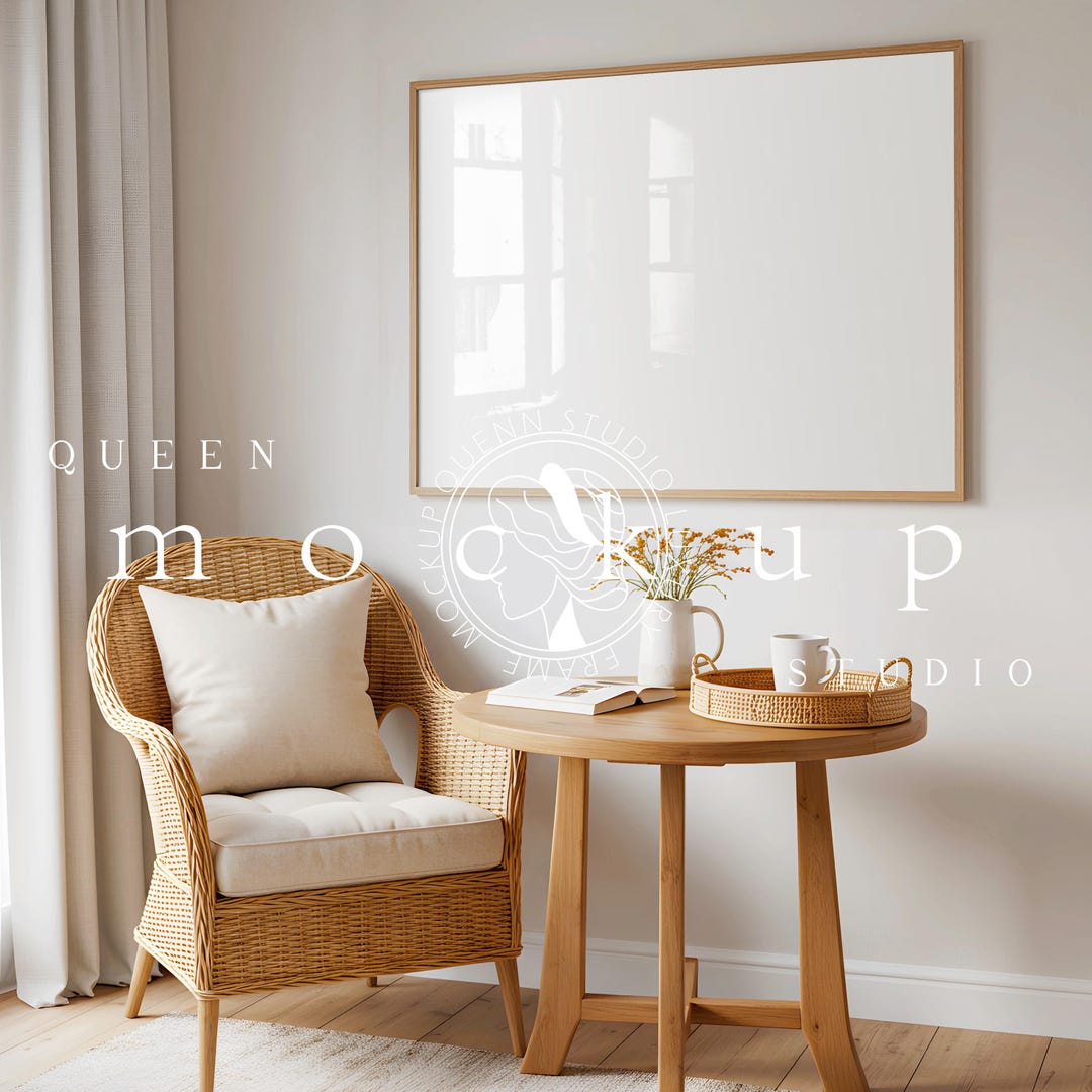 Wood Frame Mockup: 8x11 Horizontal Bezel, Rattan Chair, Mat Canvas ...