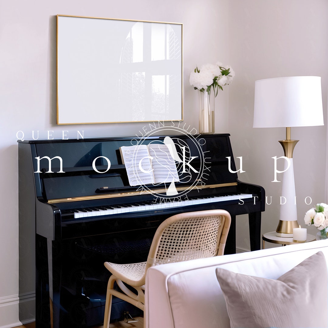 Horizontal Gold Frame Photoshop Mockup Template in Interior Mid-century ...