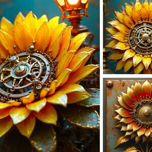 Steampunk Mechanical Sunflower Digital Papers - 12x12 Jpgs, PDF ...