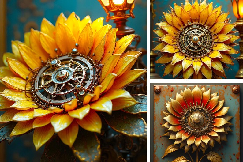 Steampunk Mechanical Sunflower Digital Papers - 12x12 Jpgs, PDF ...