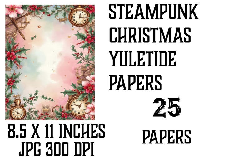 25 Steampunk Christmas Yuletide Digital Papers | Victorian Clockwork ...