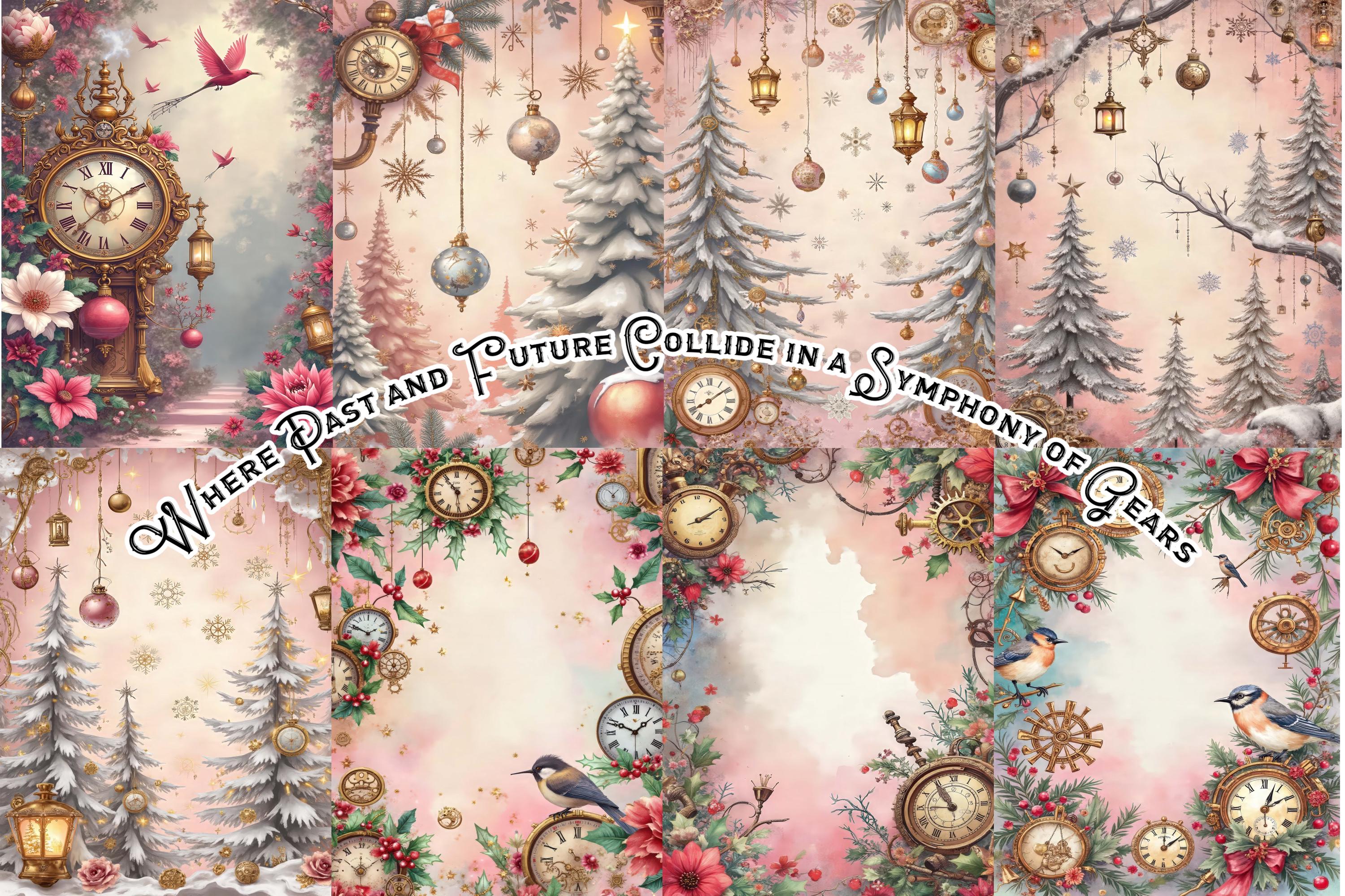 25 Steampunk Christmas Yuletide Digital Papers | Victorian Clockwork ...