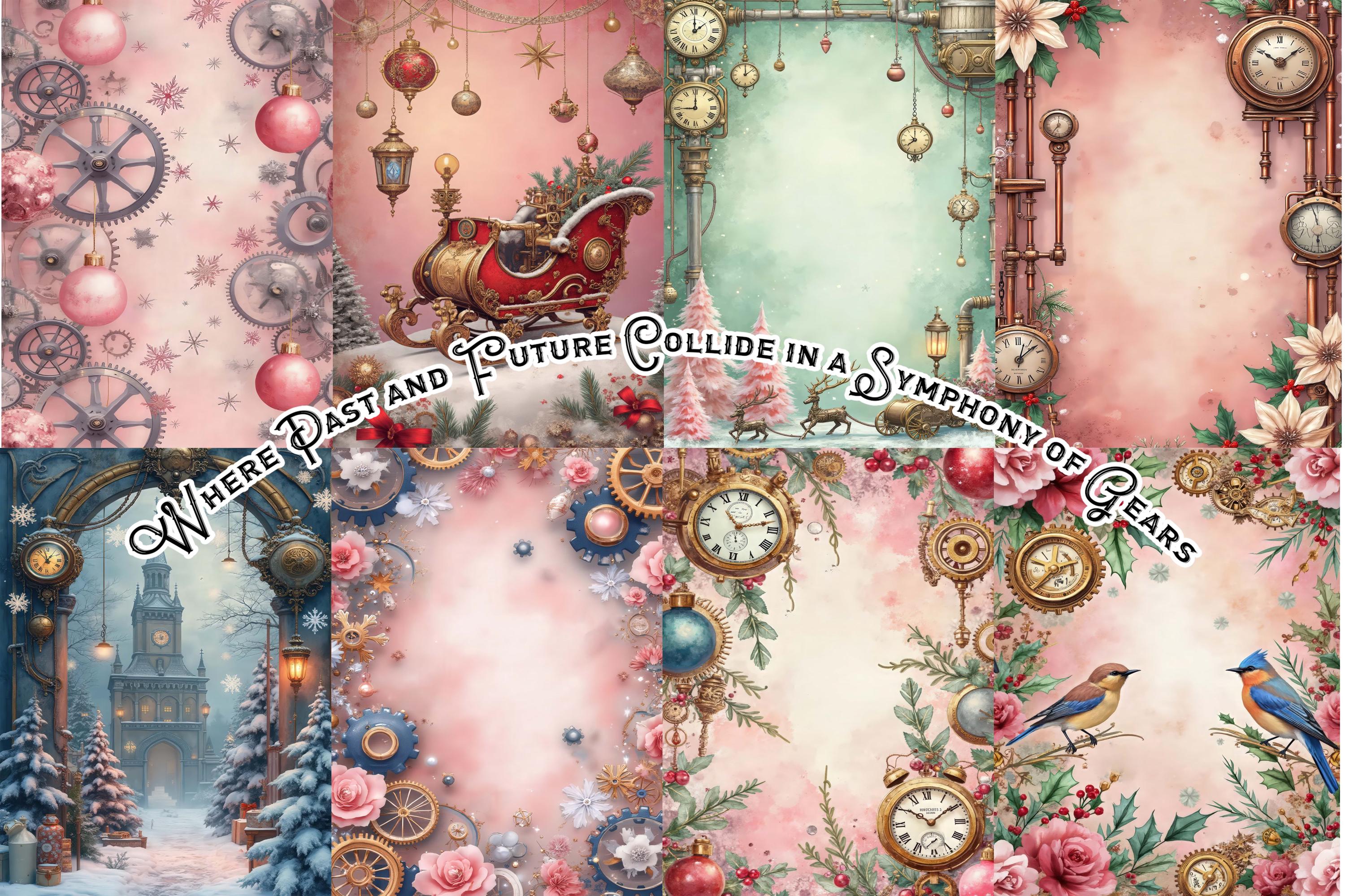 25 Steampunk Christmas Yuletide Digital Papers | Victorian Clockwork ...
