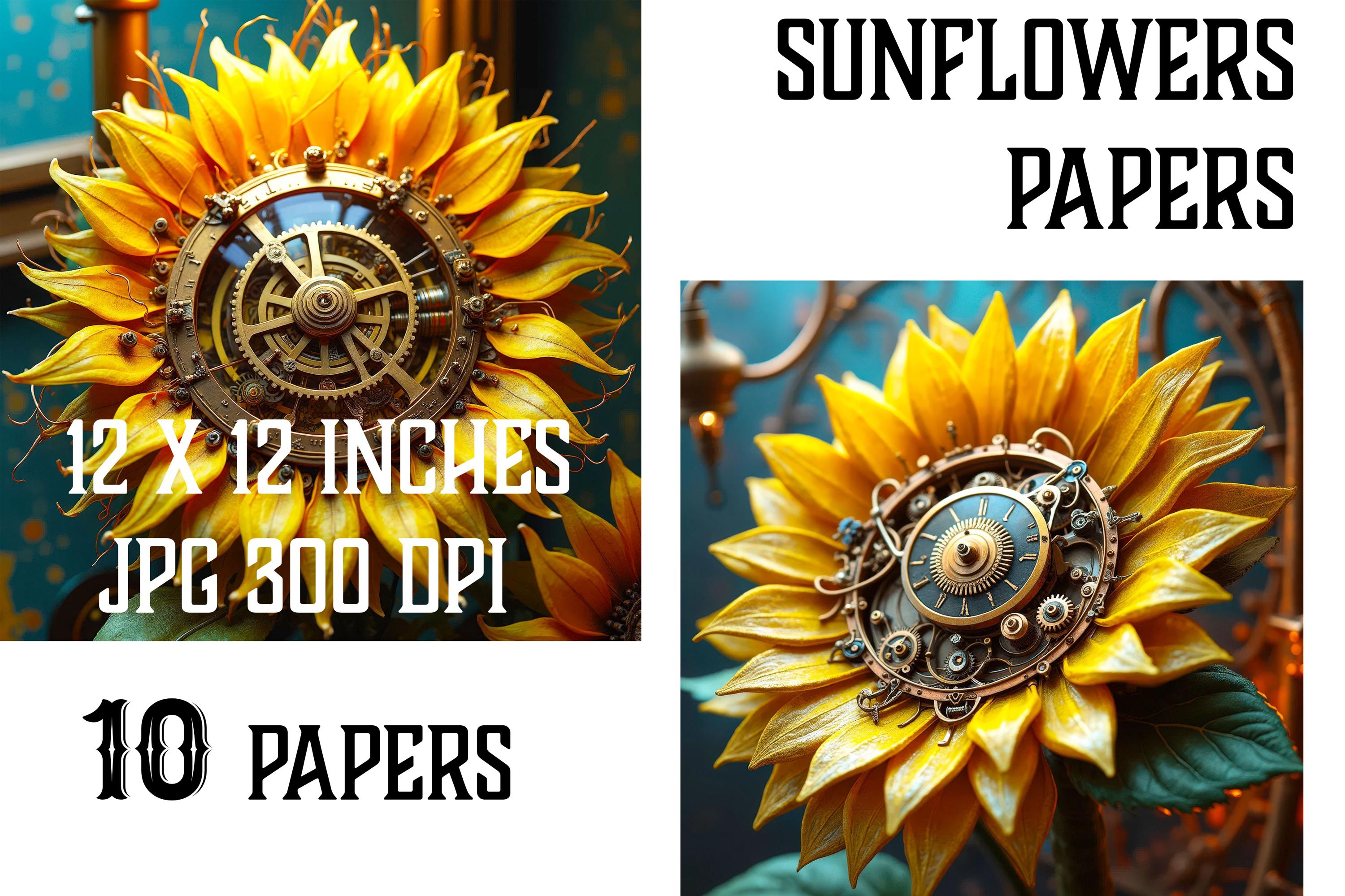Steampunk Mechanical Sunflower Digital Papers - 12x12 Jpgs, PDF ...