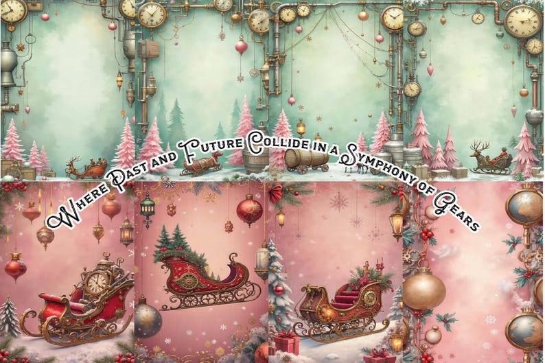 25 Steampunk Christmas Yuletide Digital Papers | Victorian Clockwork ...