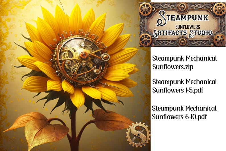 Steampunk Mechanical Sunflower Digital Papers - 12x12 Jpgs, PDF ...