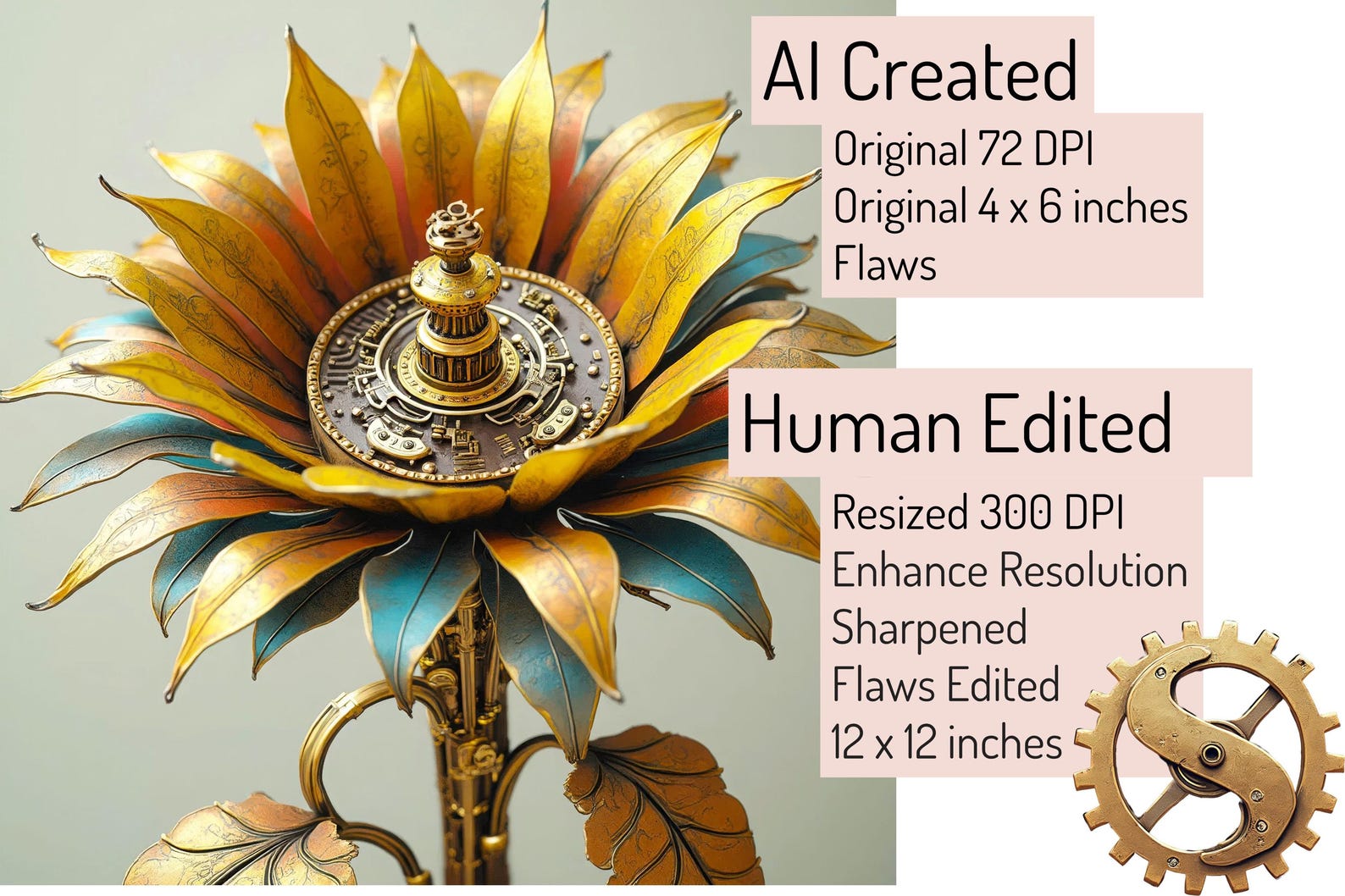 Steampunk Mechanical Sunflower Digital Papers - 12x12 Jpgs, PDF ...