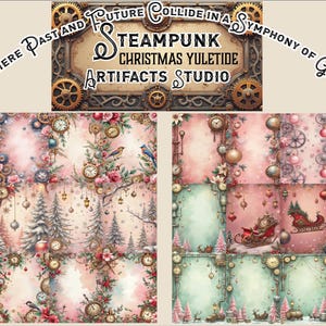 25 Steampunk Christmas Yuletide Digital Papers | Victorian Clockwork ...