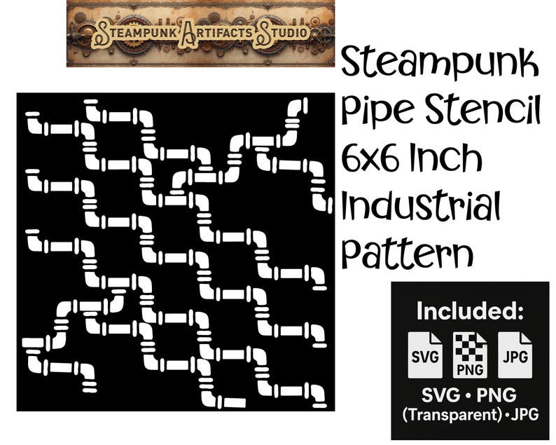 Steampunk Pipe Stencil 6x6 – Industrial Pattern Svg, Png, Jpg – Pipes ...