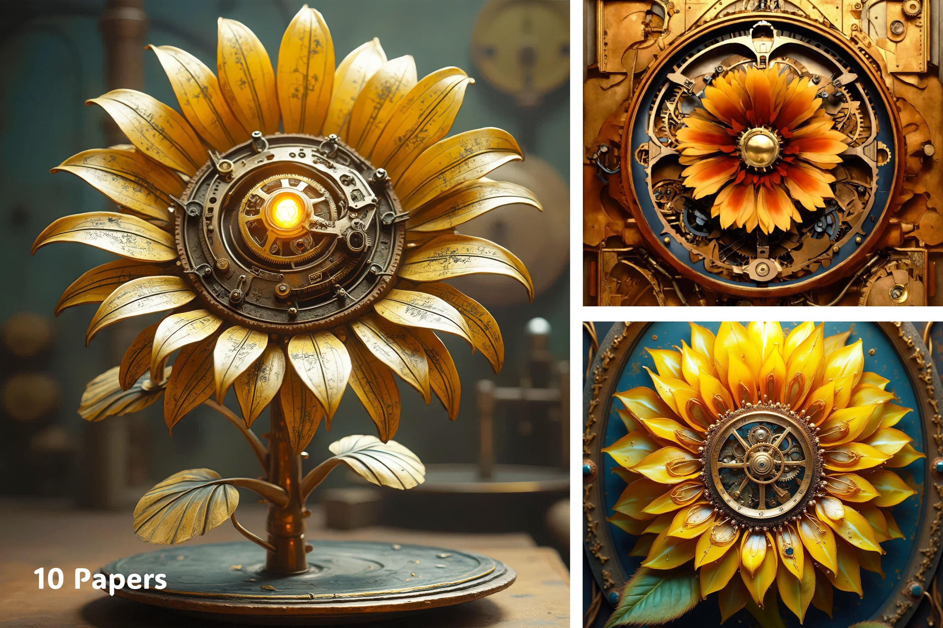 Steampunk Mechanical Sunflower Digital Papers - 12x12 Jpgs, PDF ...