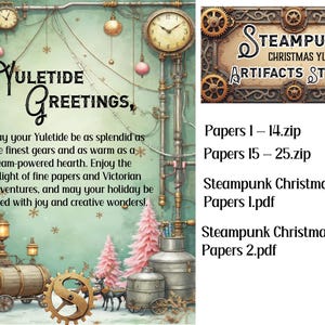 25 Steampunk Christmas Yuletide Digital Papers | Victorian Clockwork ...