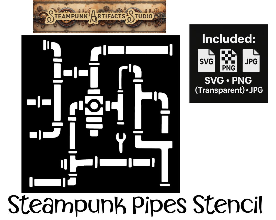 Steampunk Pipes Stencil Svg, Png, Jpg – Industrial-inspired Printable ...