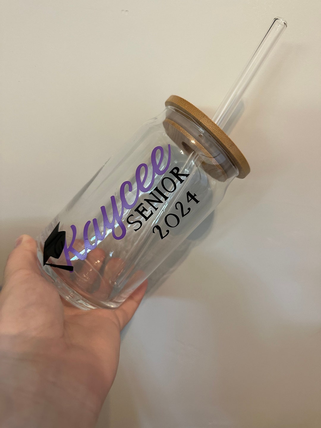 Custom Graduation Libby Cup W/ Wood Lid and Glass Straw - Etsy