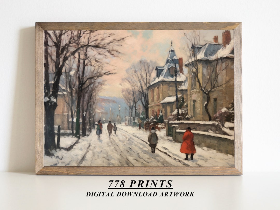 Vintage Winter Village Town Painting Christmas Holiday Decor PRINTABLE ...