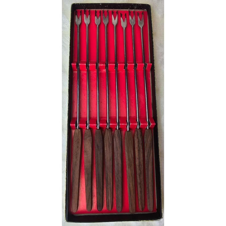 MCM Appetizer Forks Japan Stainless Steel With Teak Handles Set of 8 - Etsy