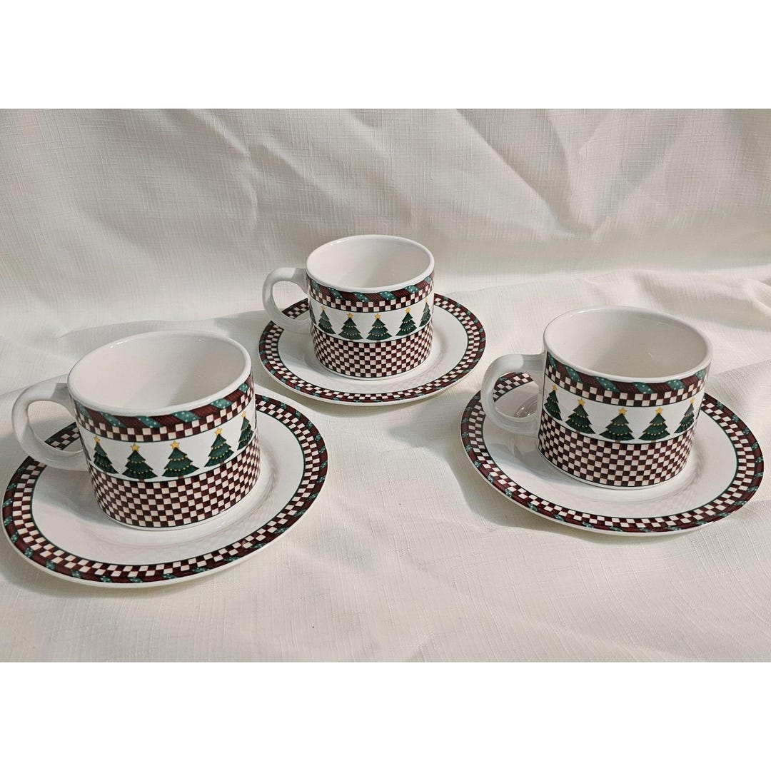 Vintage Debbie Mumm Christmas Santa's Spirit 3 Mugs and 3 Saucers - Etsy