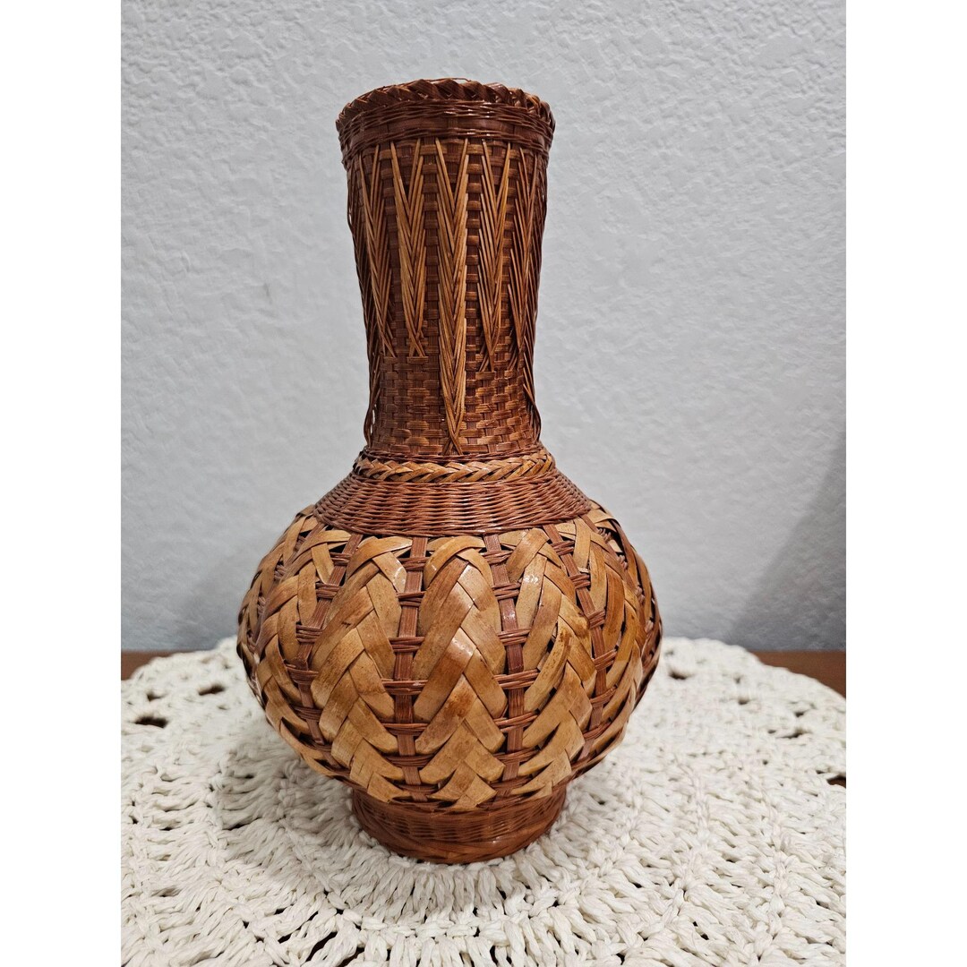 Wicker Single Stem Vase/glass Vase Inside - SEE DESCRIPTION - Etsy