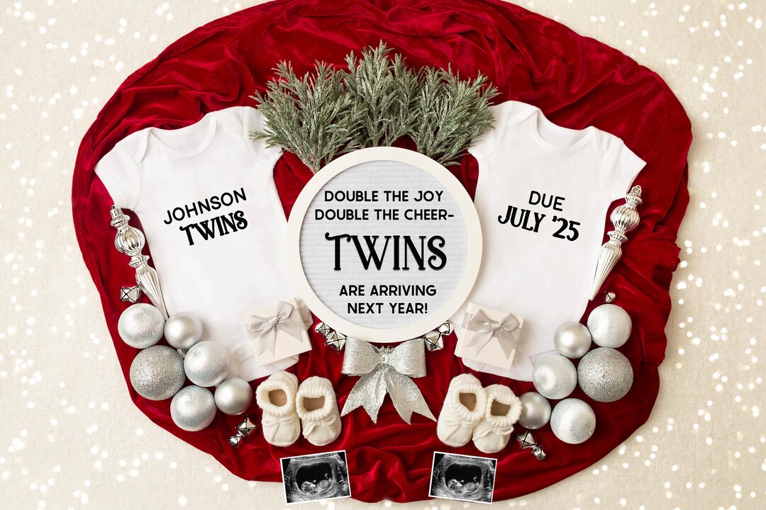 Twins Christmas Pregnancy Announcement Digital, Expecting Holiday Twin ...