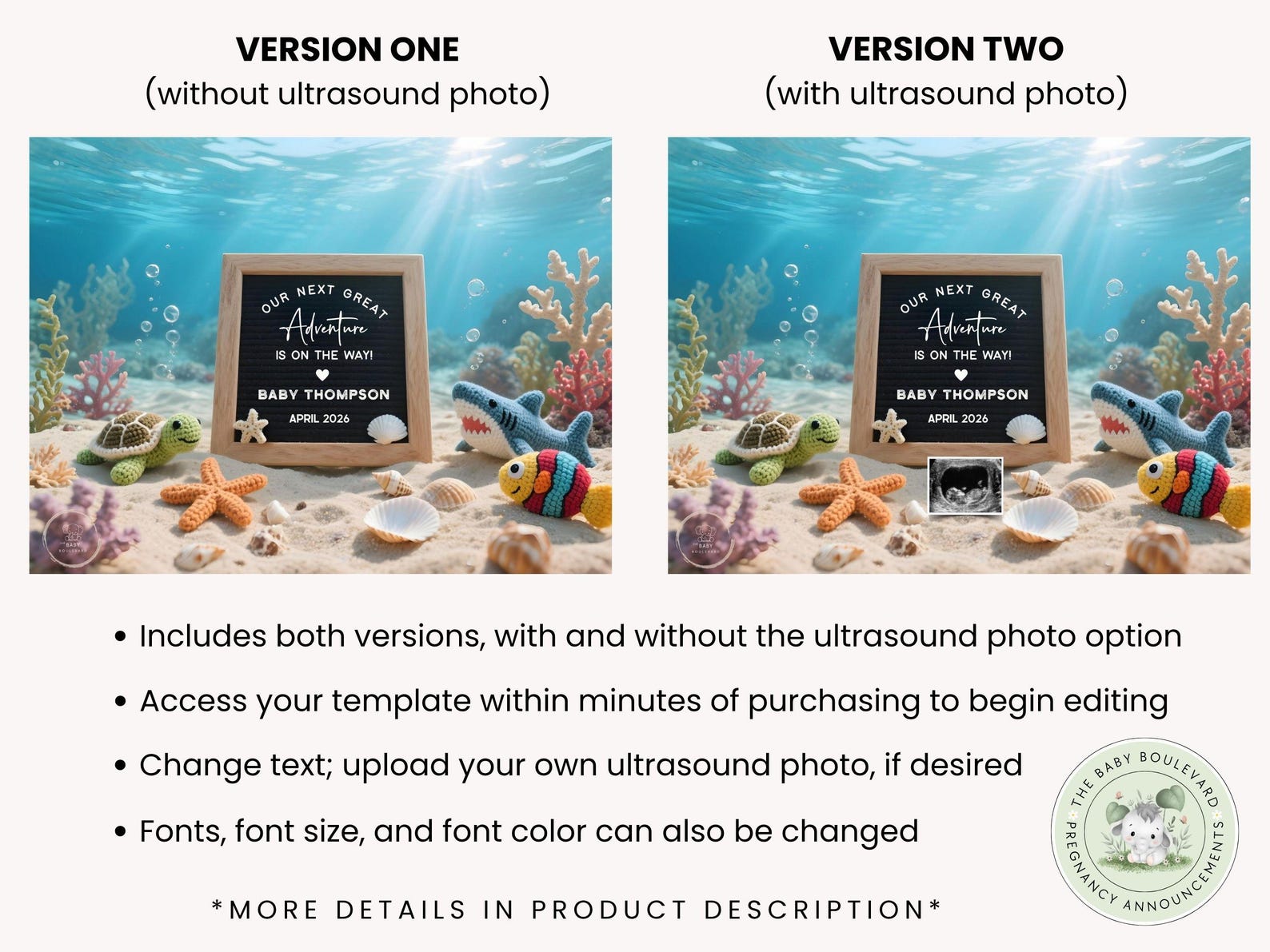 Under the Sea Ocean Beach Pregnancy Announcement, Seashells Sand Baby ...