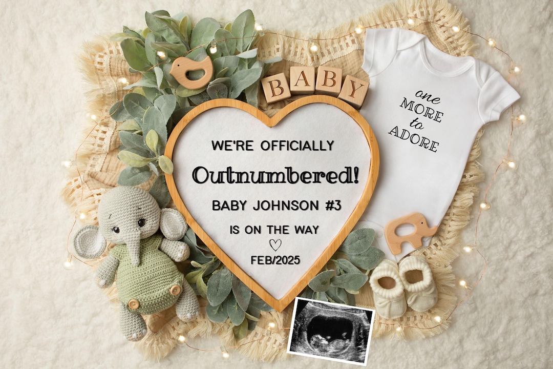 Third Baby Pregnancy Announcement Digital, Baby Number 3 Editable ...