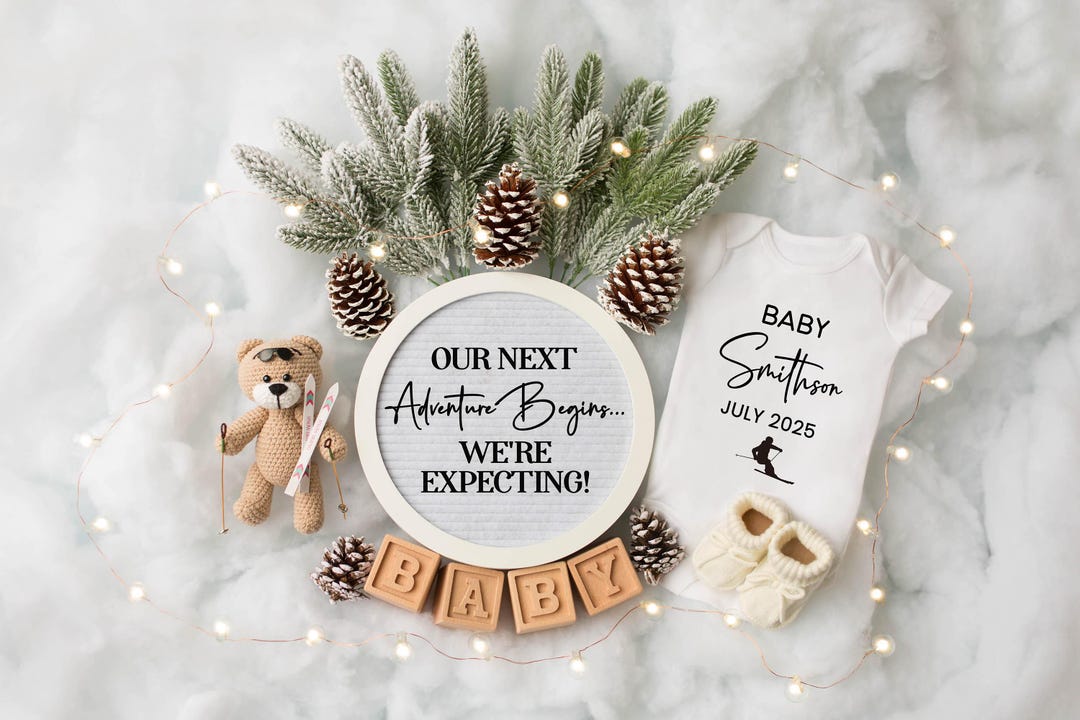 Skiing Pregnancy Announcement Digital, Winter Snow Sports Editable ...