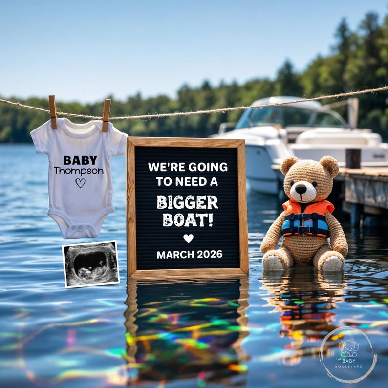 Boating Pregnancy Announcement Digital, Lake Summer Baby Reveal, Marina ...