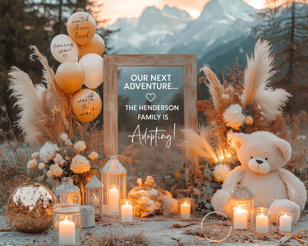Adoption Announcement Digital Template, Boho Editable Reveal Social ...