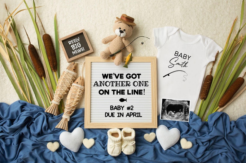 Second Baby Fishing Pregnancy Announcement Digital, Baby Number 2 ...