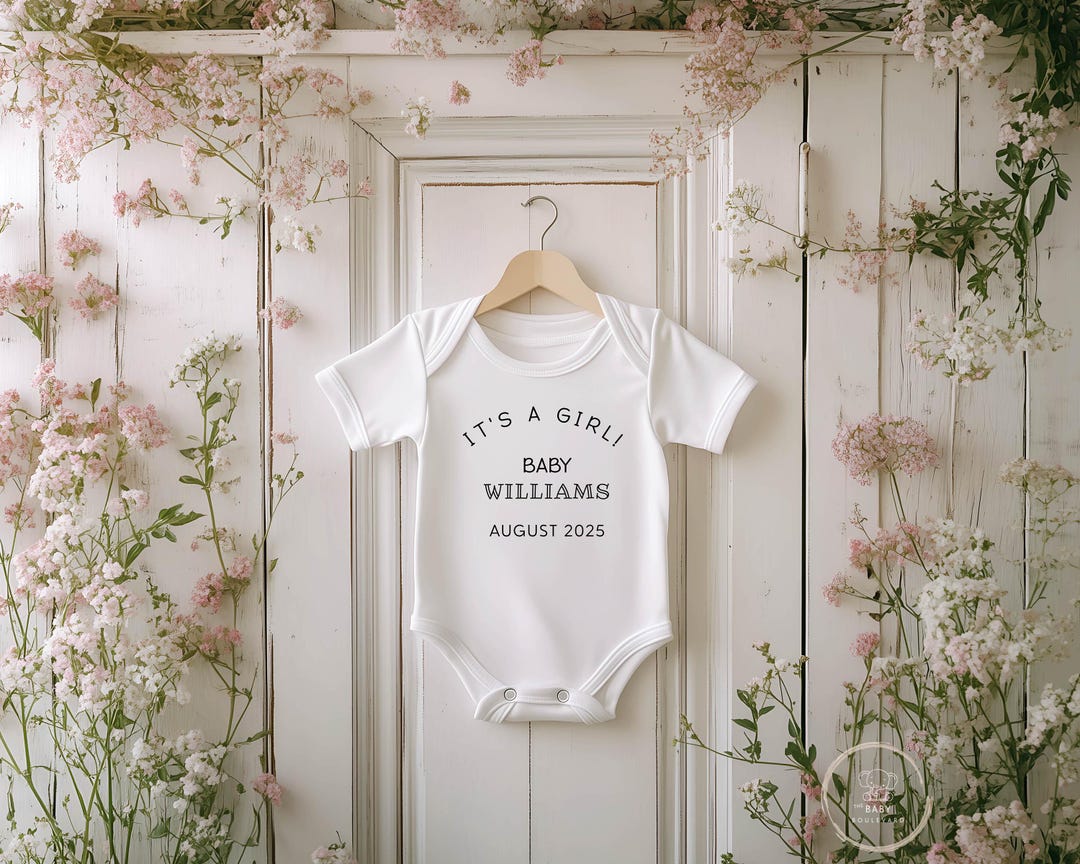 Girl Pregnancy Announcement Digital, Simple Minimalist It’s A Girl Pink ...